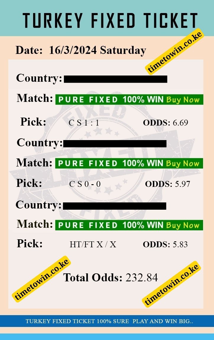 Turkey fixed ticket Saturday 16.3.2024 Football soccer fixed games ...